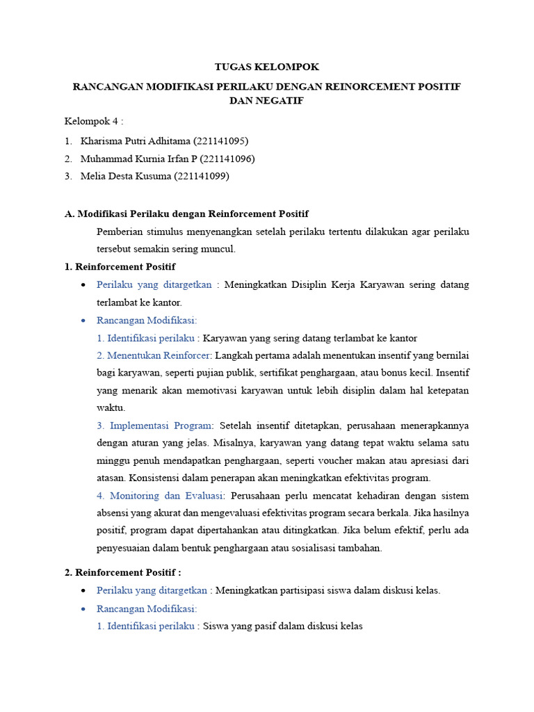 Kelompok 4 Tugas Rancangan Modifikasi Perilaku | PDF