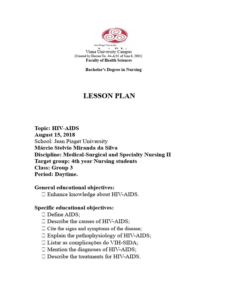 Lesson Plan HIV AIDS Márcio Da Silva | PDF | Hiv/Aids | Management Of ...