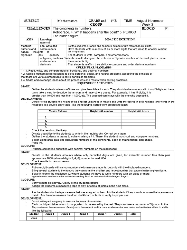6th Grade Mathematics Planning 2019-2020 (First Period) | PDF | Numbers ...