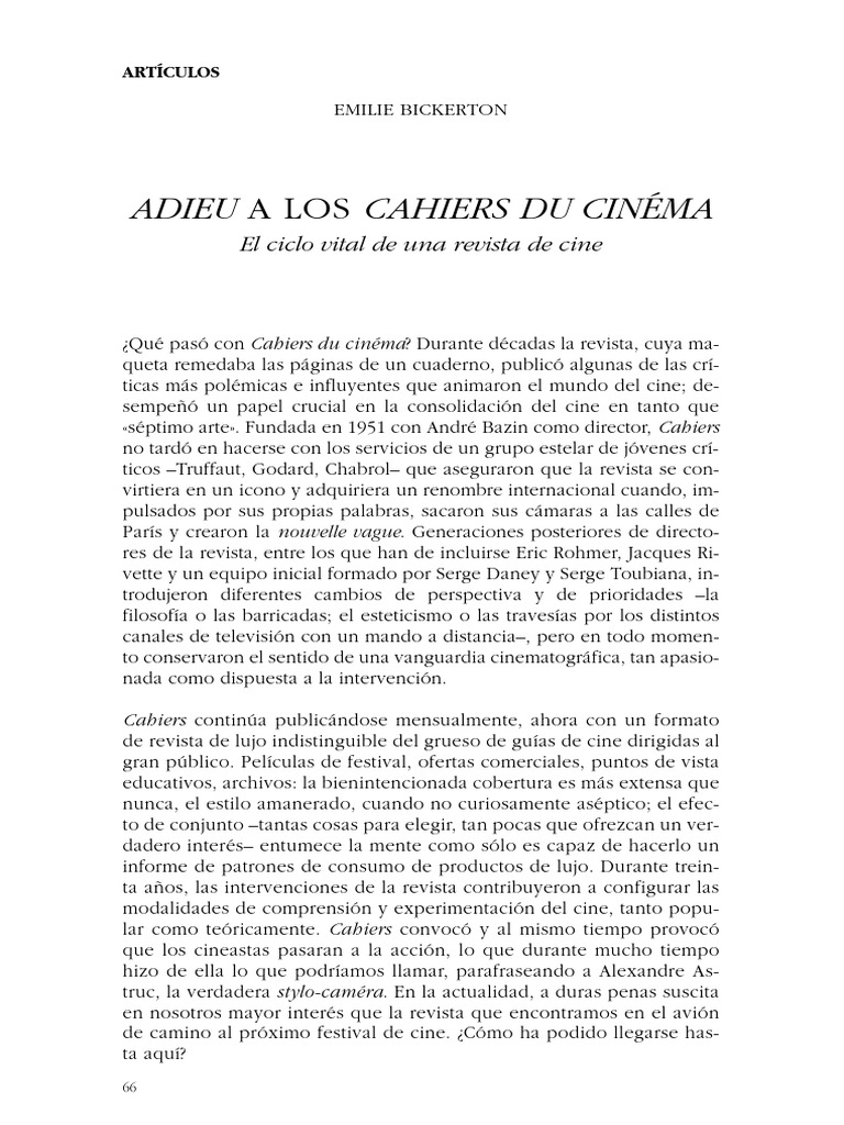 Adieu a Los Cahiers Du Cinema Emilie Bickerton | PDF | Jean Luc Godard