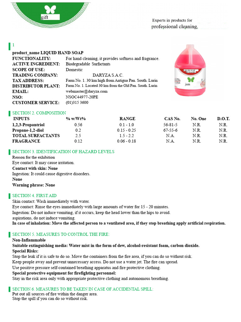 Biodegradable Liquid Hand Soap Details | PDF | Toxicity | Water