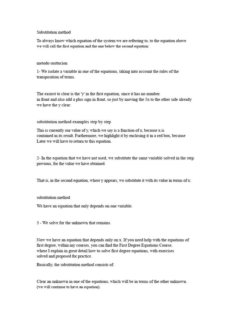 Substitution Method | PDF | Equations | Multiplication