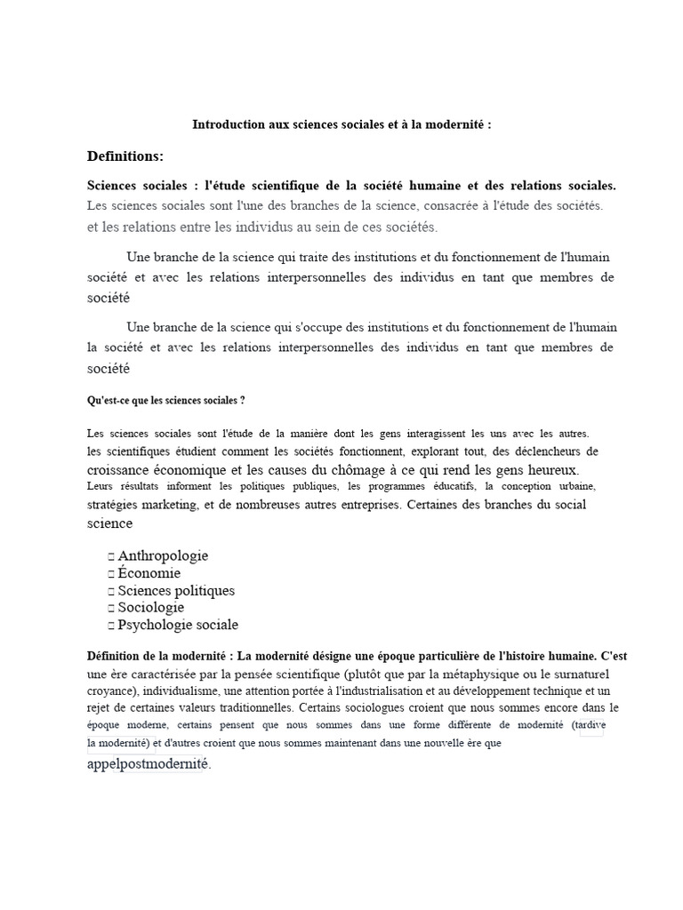Introduction aux sciences sociales et modernité | PDF | Sociologie ...