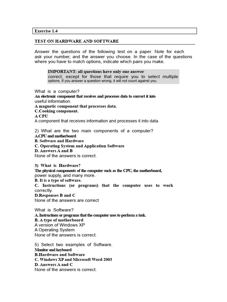 Test Exam | PDF | Operating System | Computer Hardware
