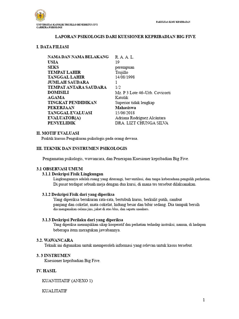 Contoh Laporan Psikologi Big Five | PDF