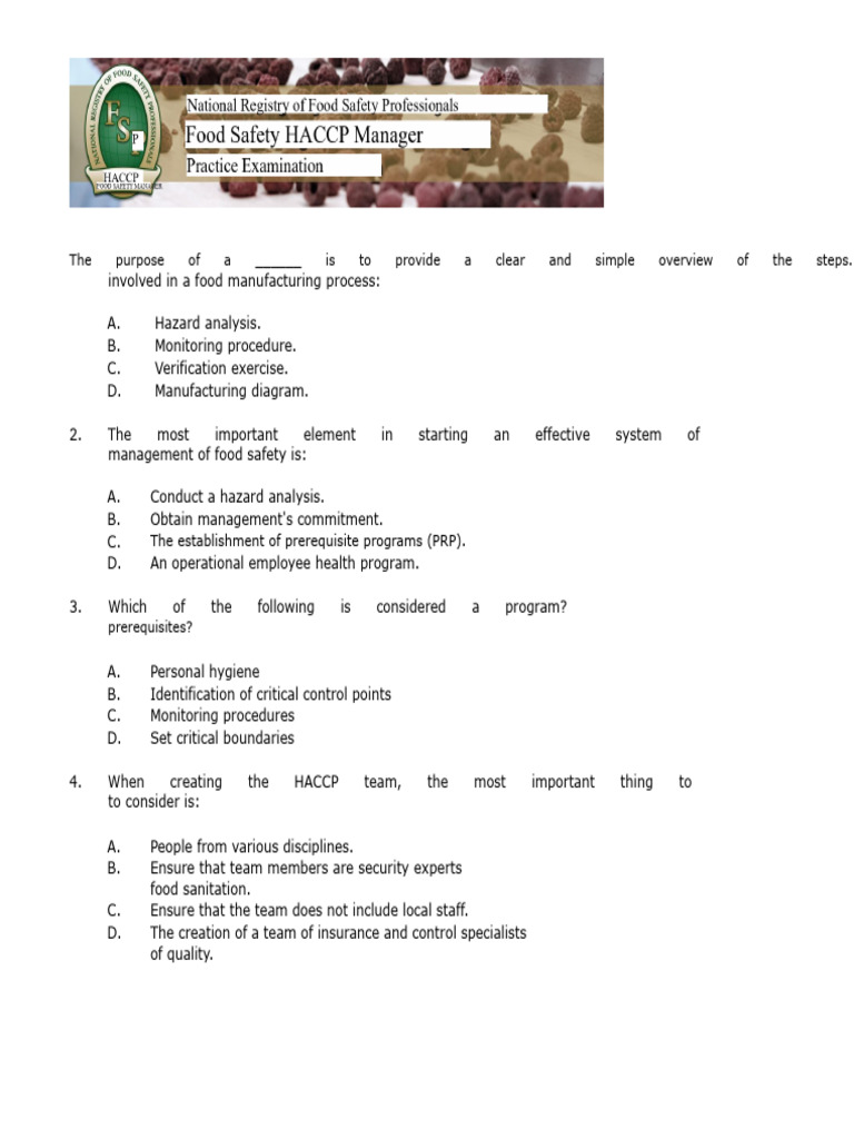 HACCP Questionnaire | PDF | Food Safety | Verification And Validation