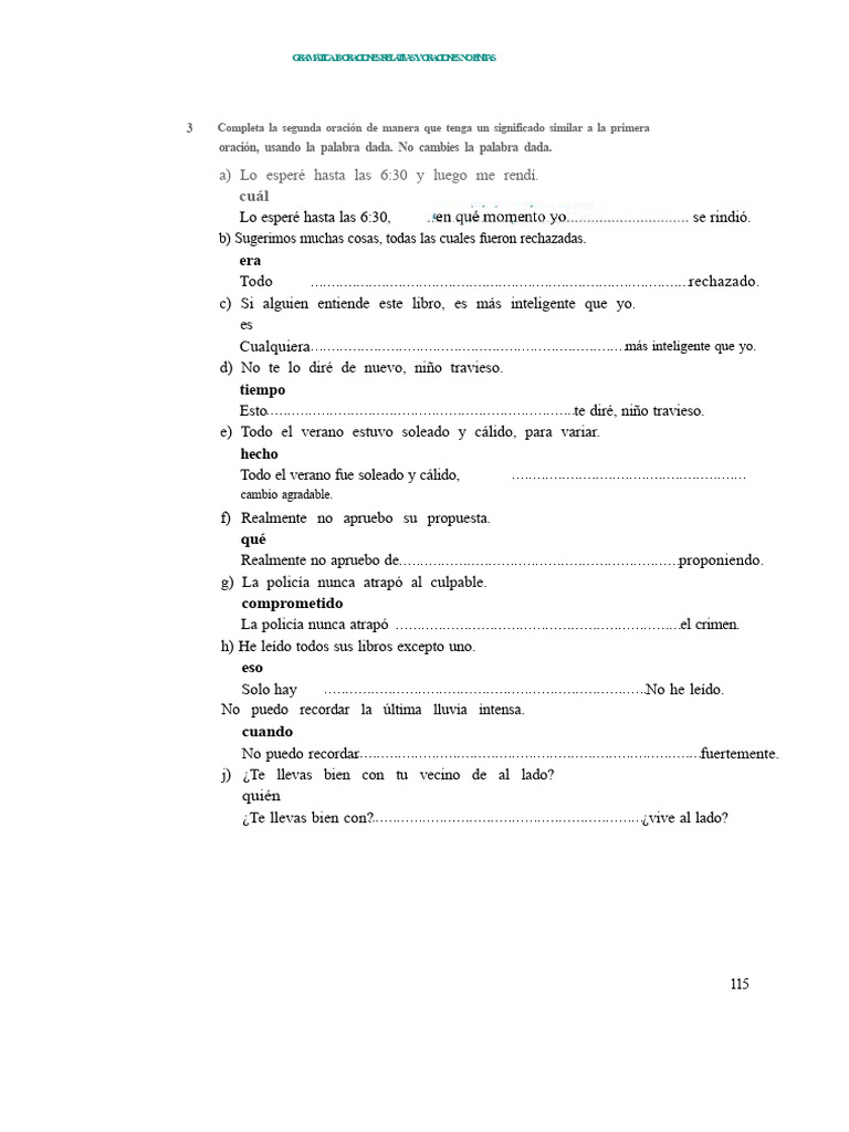 Ejercicios de Gramática: Oraciones Relativas | PDF