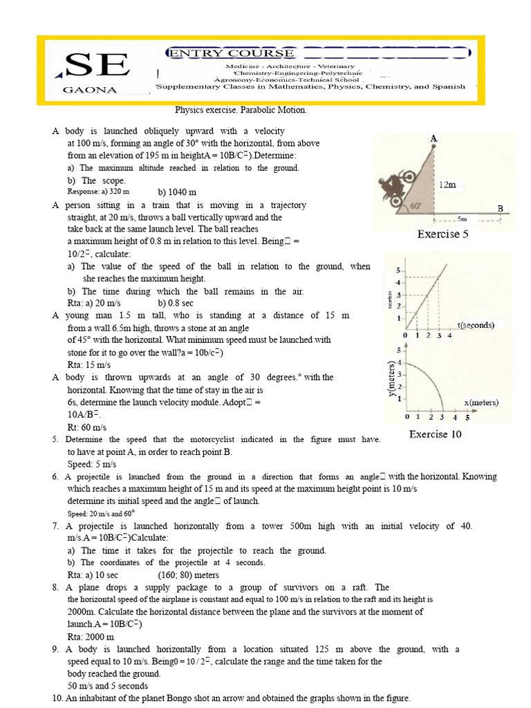 Parabolic Motion Exercises | PDF | Mechanics | Classical Mechanics