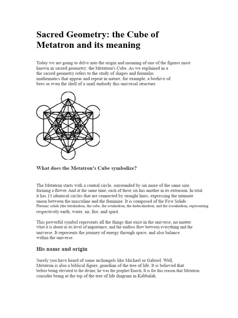 Sacred Geometry, The Metatron Cube and Its Meaning | PDF