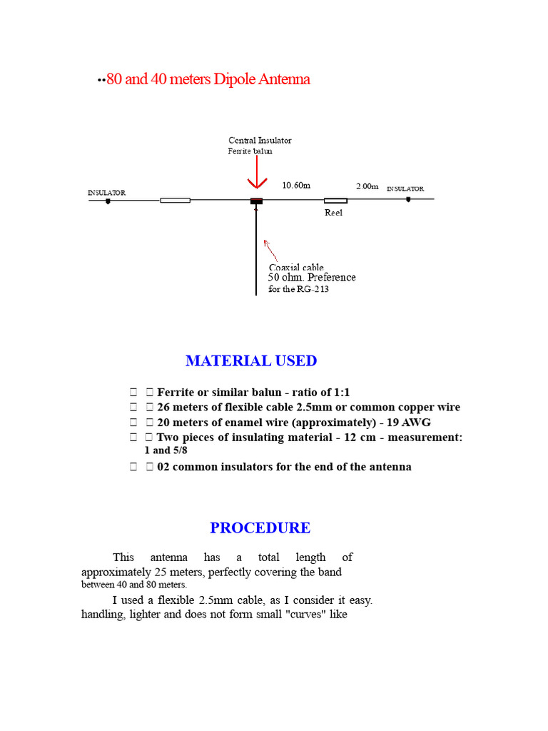 80m/40m Dipole Antenna Construction Guide | PDF | Antenna (Radio) | Wire
