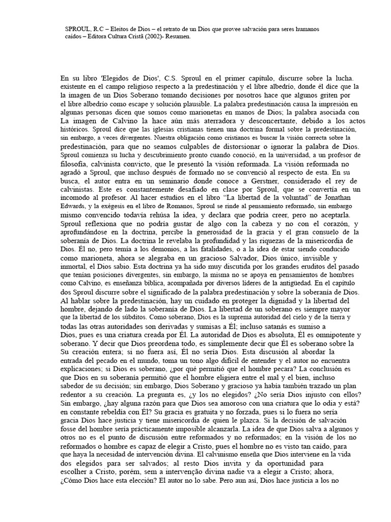 Resumen Cs Sproul - Elegidos de Dios | PDF | Pecado | Predestinación