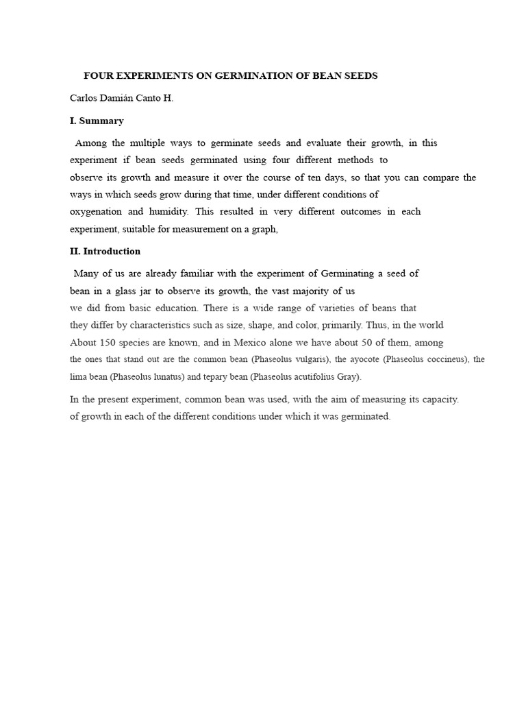 Bean Seed Germination Methods Experiment | PDF