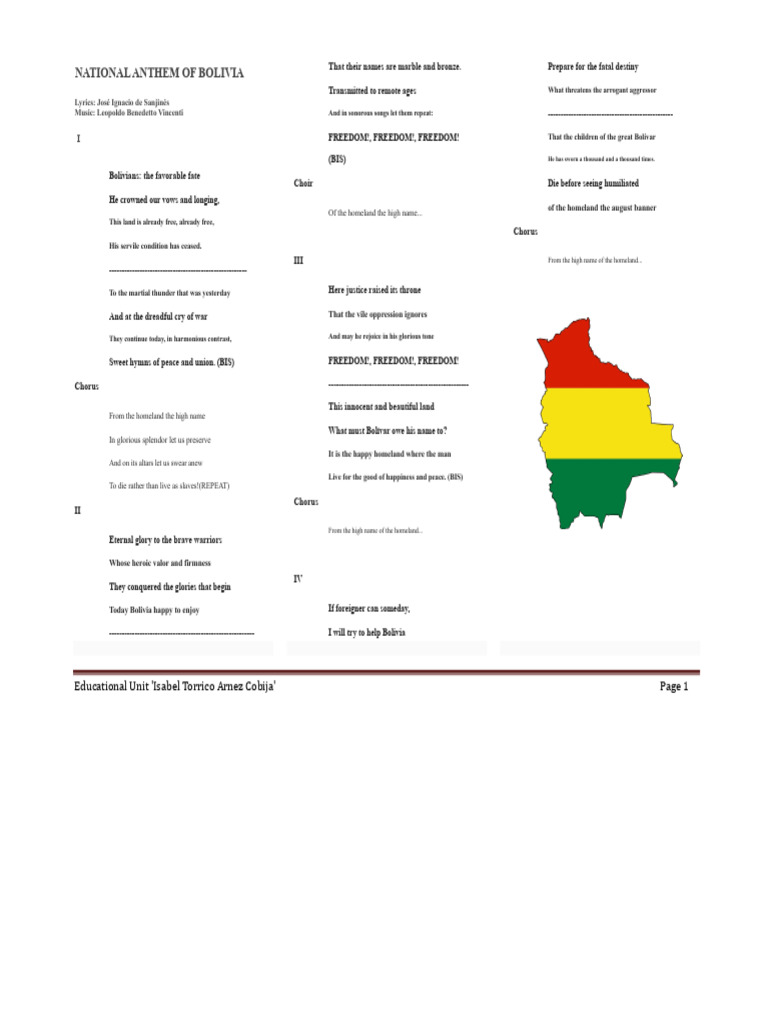 History and Lyrics of Bolivia's Anthem | PDF | Bolivia