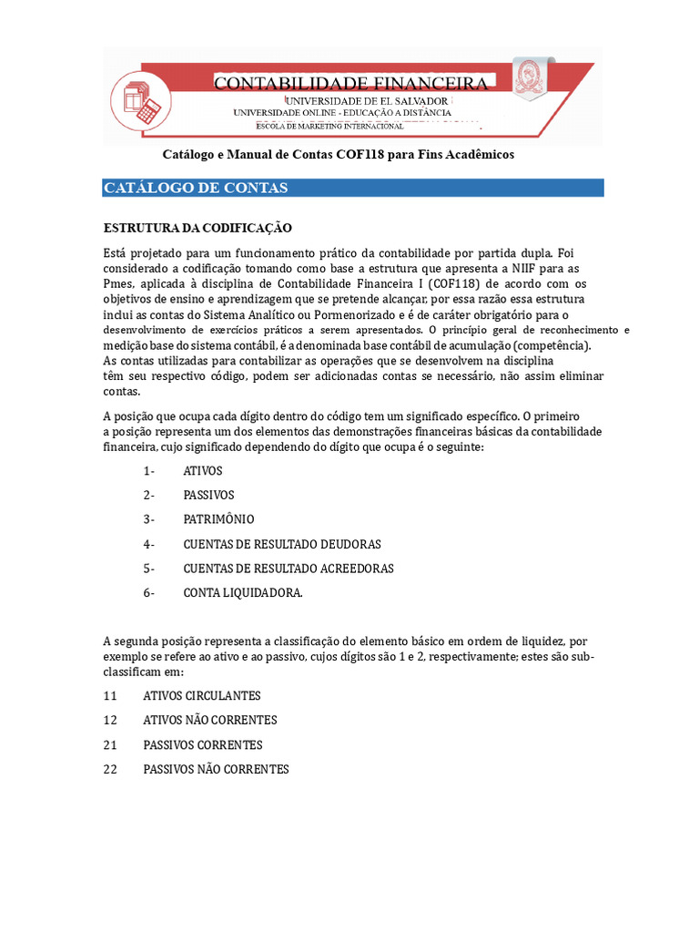 Manual de Contas COF118 para Contabilidade | PDF | Contabilidade ...