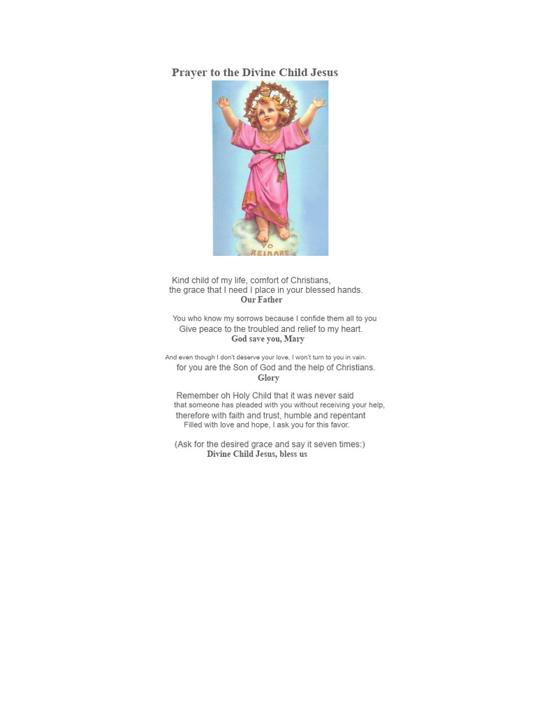 Prayer to the Divine Child Jesus | PDF