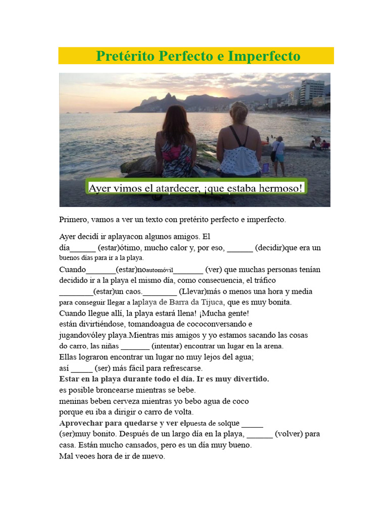 Ejercicios de Pretérito Perfecto e Imperfecto | PDF