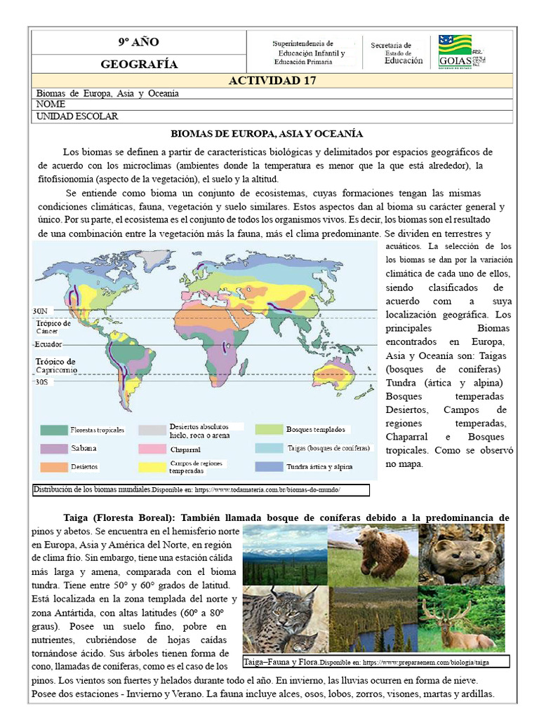Actividad 17 9o GEO Biomas de Europa Asia y Oceanía | PDF | Desierto ...