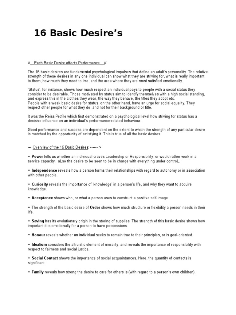16 Basic Desire'z | PDF | Motivation | Motivational