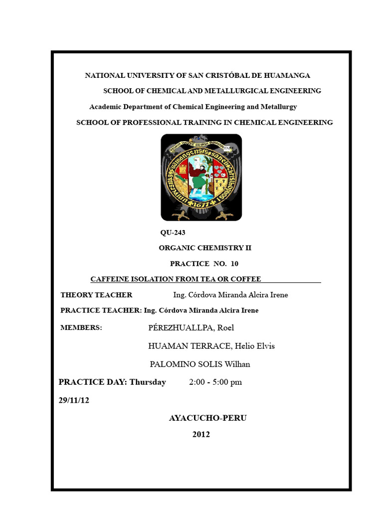 Caffeine Isolation from Tea and Coffee | PDF | Caffeine | Chemistry