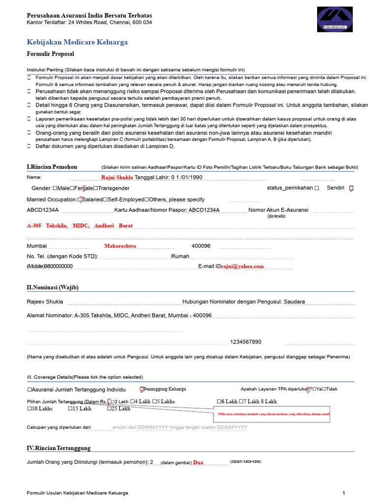 Formulir Proposal Terisi Contoh | PDF