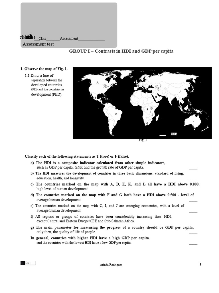 HDI and GDP Assessment Test Guide | PDF | Human Development Index ...