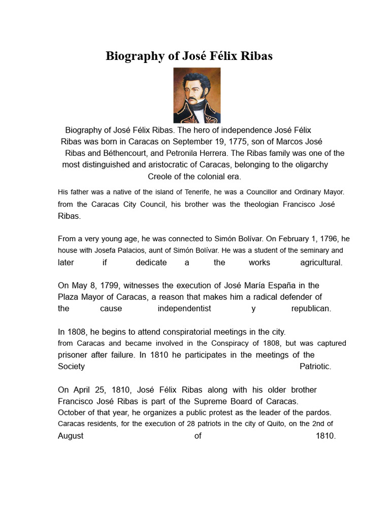 Biography of José Félix Ribas | PDF