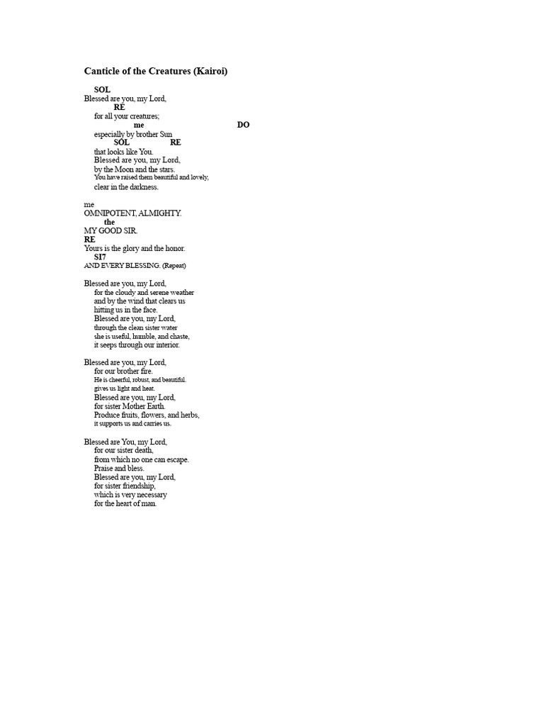 Canticle of The Creatures (Kairoi) | PDF