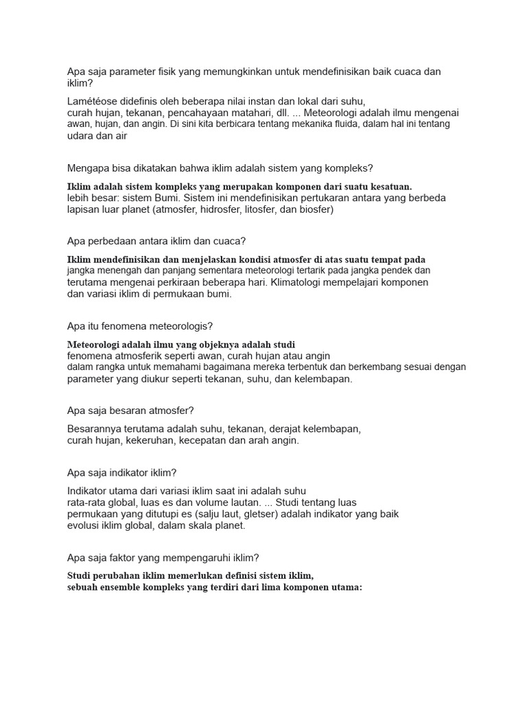Apa Saja Parameter Fisik Yang Memungkinkan Untuk Mendefinisikan Baik Cuaca Maupun Iklim | PDF