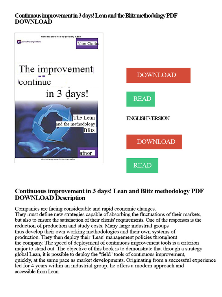 Continuous Improvement in 3 Days! Lean and The Blitz Methodology PDF ...