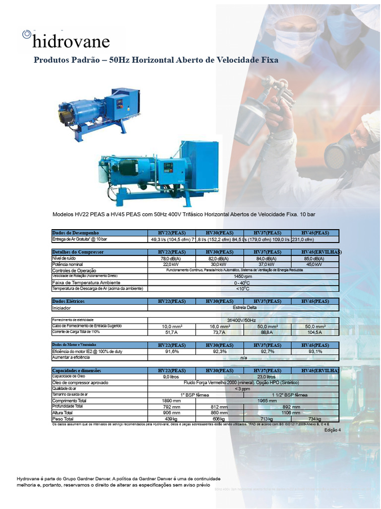 Compressores HV22 a HV45: Desempenho 50Hz | PDF