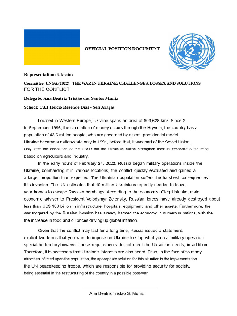 Official Position Document - Ukraine | PDF | Ukraine | Russia