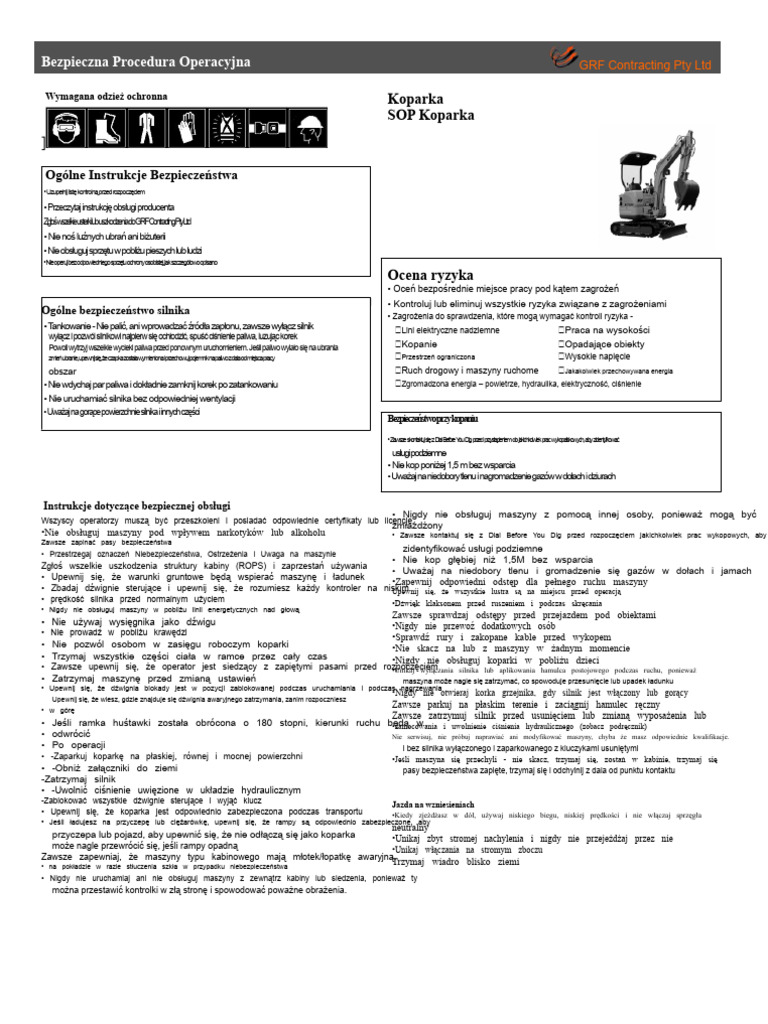 Excavator Sop PDF | PDF