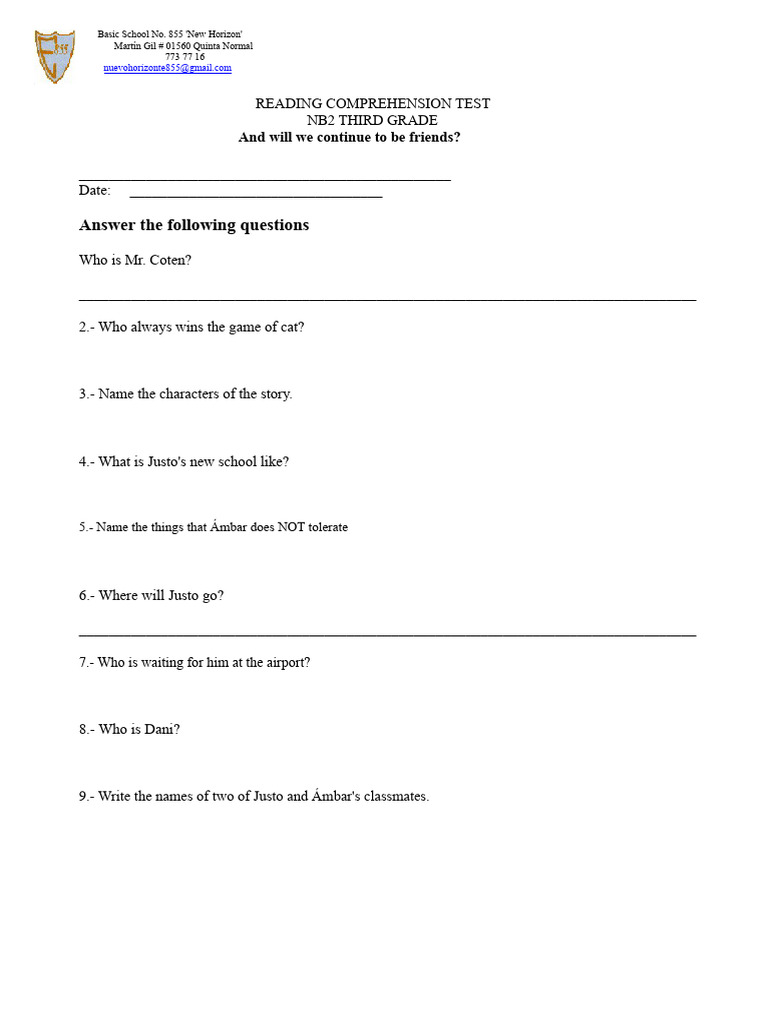 Reading Comprehension Test We Will Still Be Friends | PDF