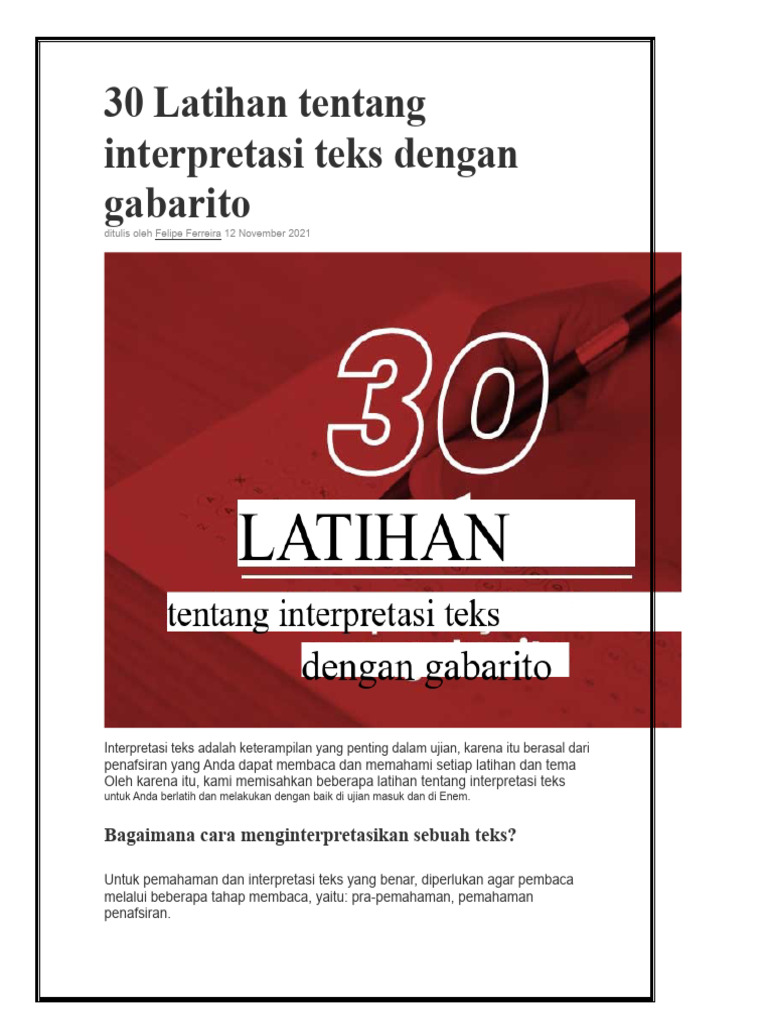 30 Latihan Interpretasi Teks untuk Ujian | PDF