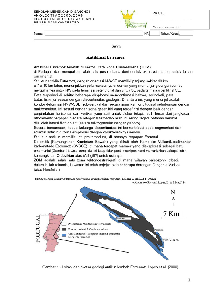 Geologi Antiklinal Estremoz, Portugal | PDF