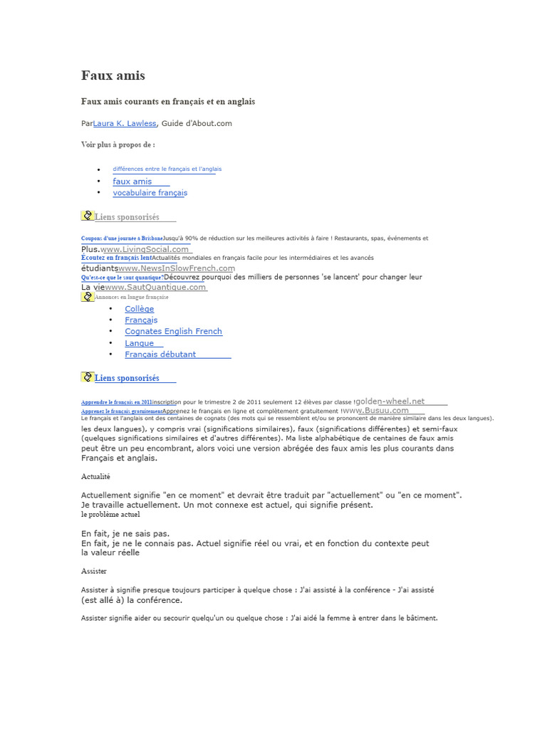 Faux amis anglais-français courants | PDF | Langue française | Langue ...