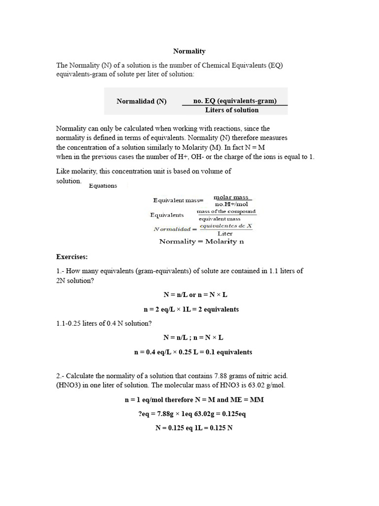 Normality Exercises | PDF | Chemical Substances | Physical Chemistry