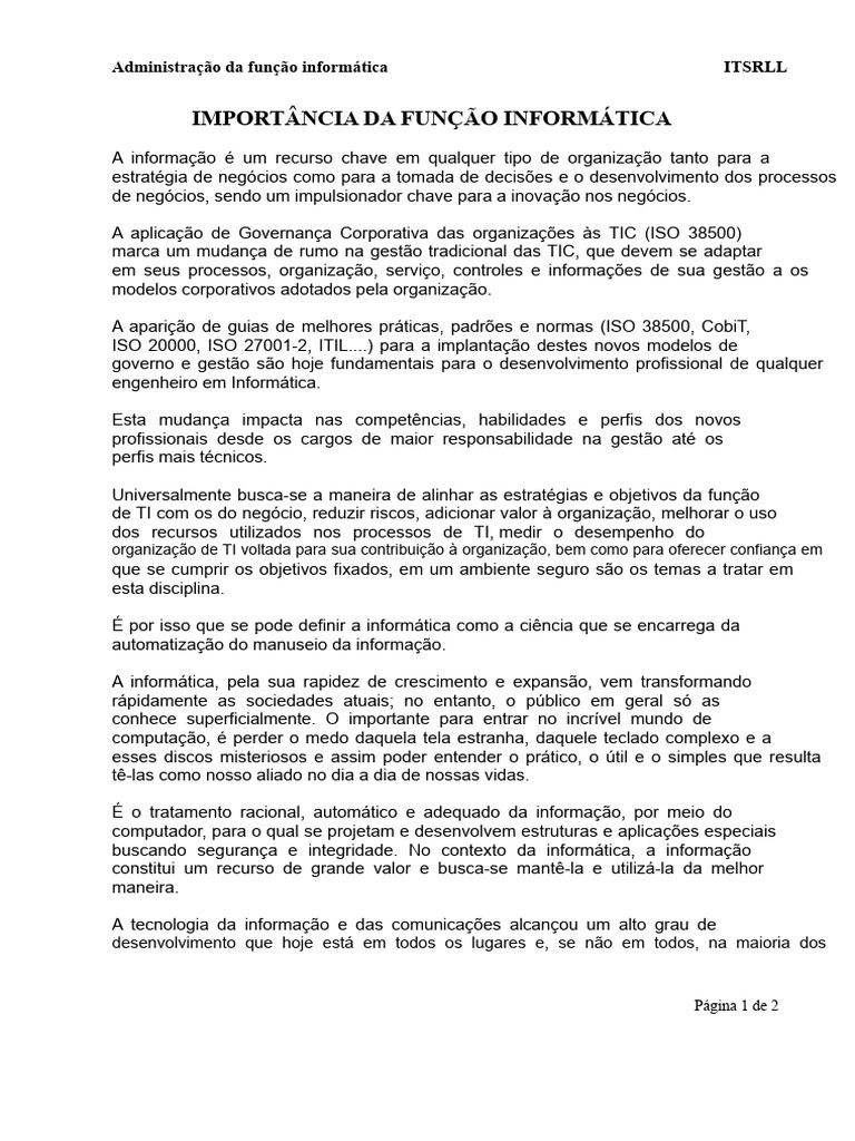 Importância da Função Informática na Gestão | PDF | Tecnologia da ...