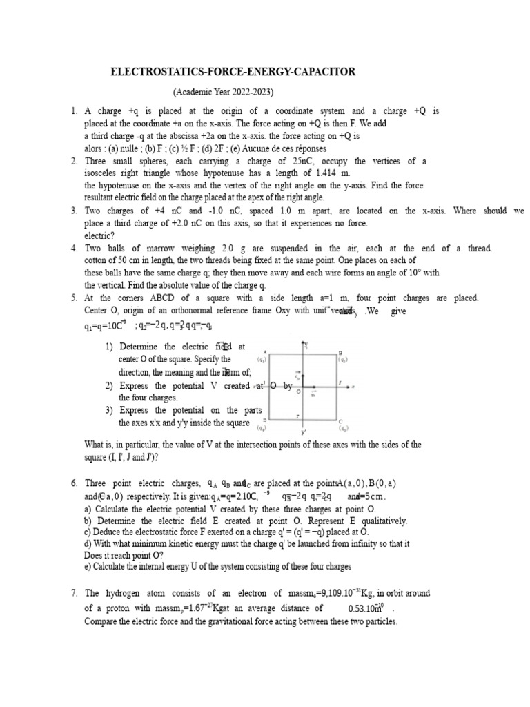 Exercises 1-3 Electrostatics | PDF | Capacitor | Electric Field