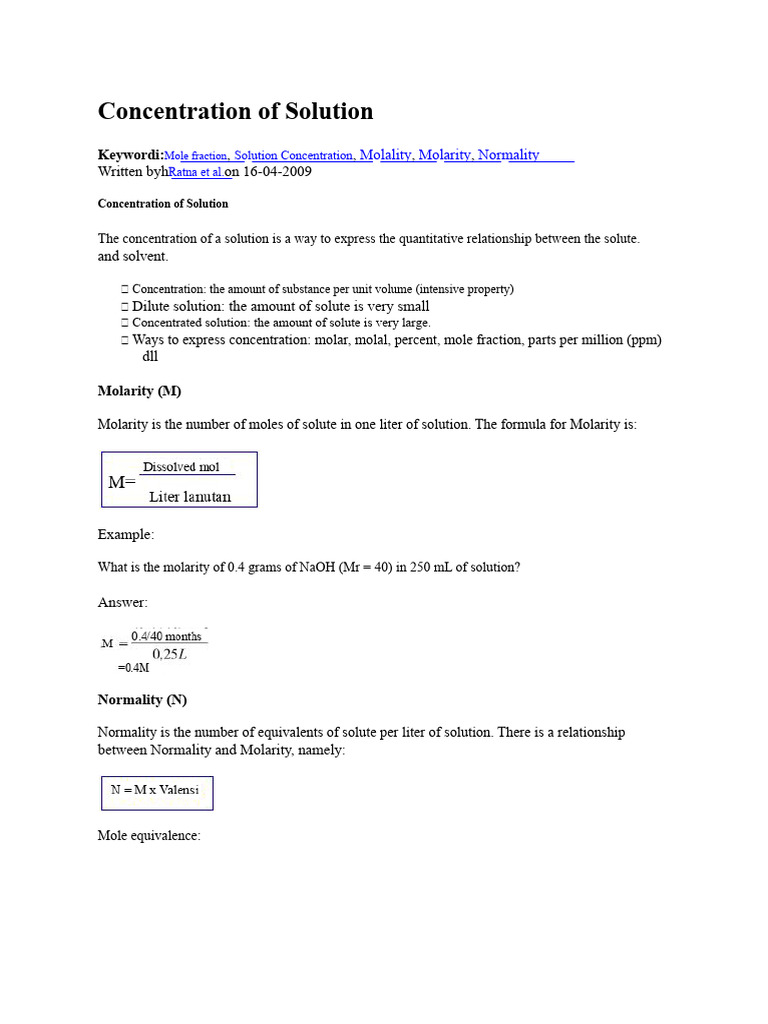 The difference between MOLARITY and MOLALITY | PDF | Concentration | Molar Concentration