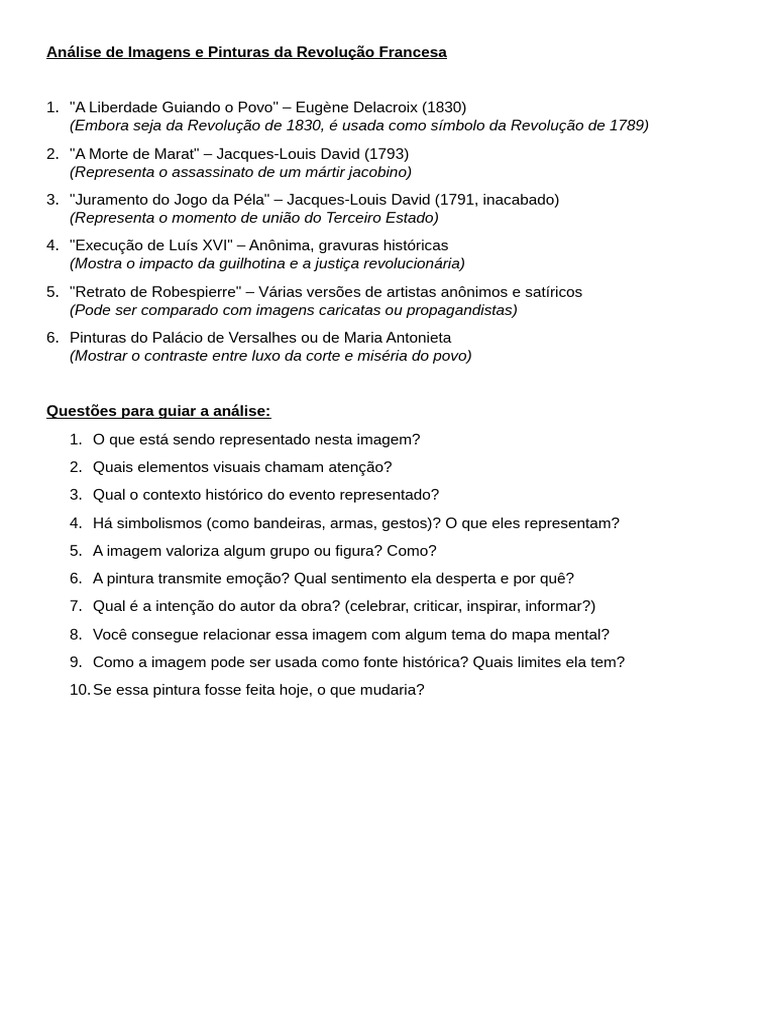 Análise de Pinturas da Revolução Francesa | PDF