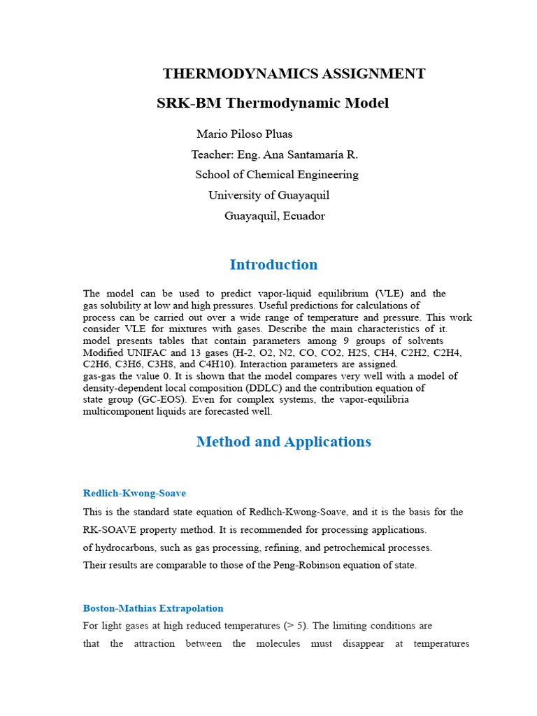 SRK-BM Thermodynamic Model Overview | PDF