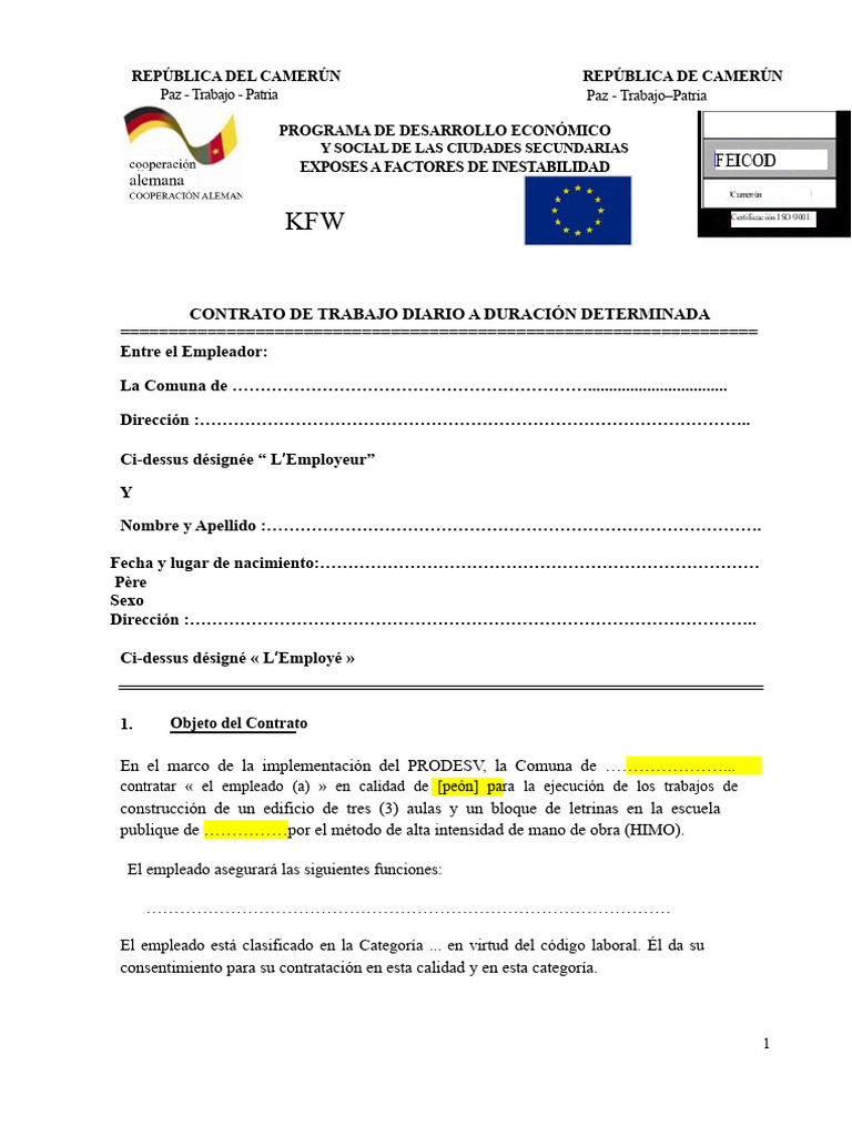 Proyecto - Contrato de Trabajo Diario Por Duración Determinada | PDF ...