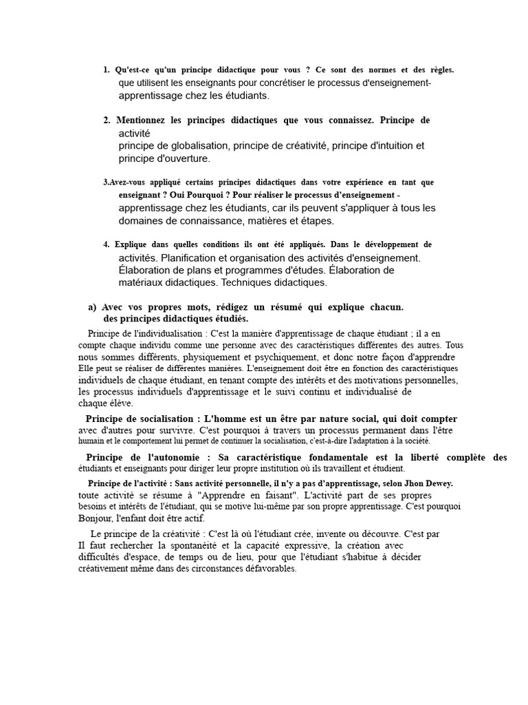 Questions Sur Les Principes Didactiques | PDF | Enseignement ...