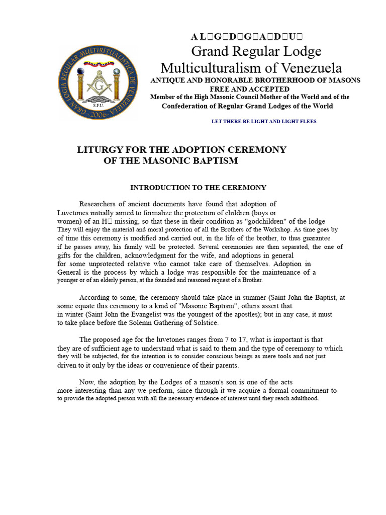 Masonic Adoption Ceremony Guide | PDF | Freemasonry | Godparent