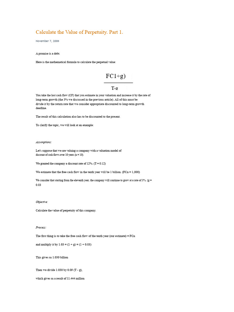 Calculate The Value of Perpetuity | PDF
