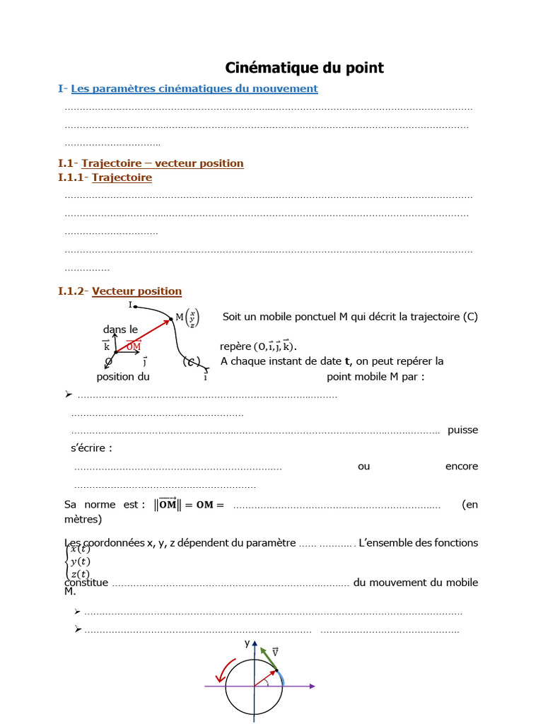 Chapitre 1 Cinématique Du Point TD | PDF | Cinématique | Accélération