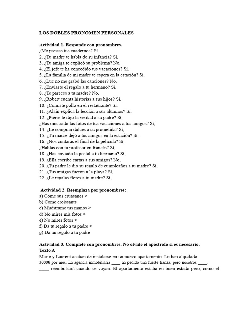 Los Dobles Pronombres Personales | PDF