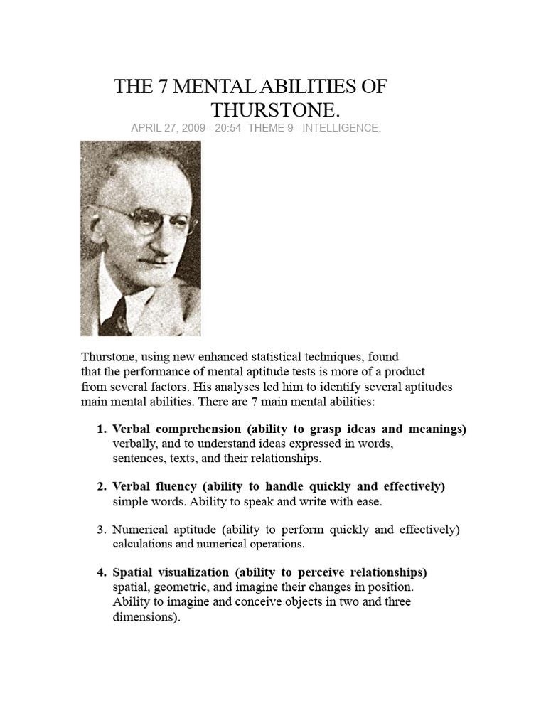 Thurstone's 7 Primary Mental Abilities | PDF