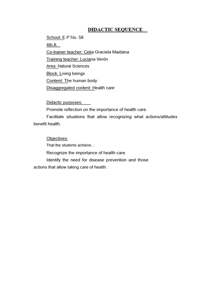 Didactic Sequence 4th Grade | PDF | Fat | Infection